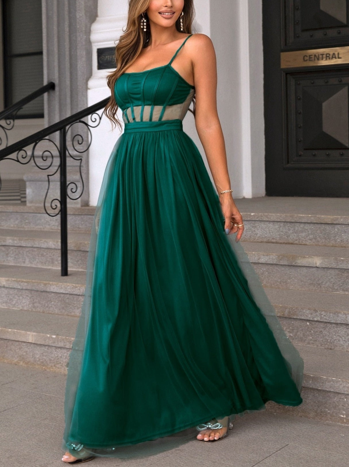 Mesh Fishbone Pleat Sexy Dresses Women 2023 Sashes Backless Bodycon Mi ...